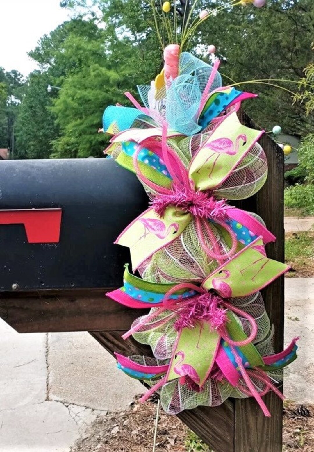 Flamingo mailbox wreath Summer mailbox beach mailbox swag - Etsy.de