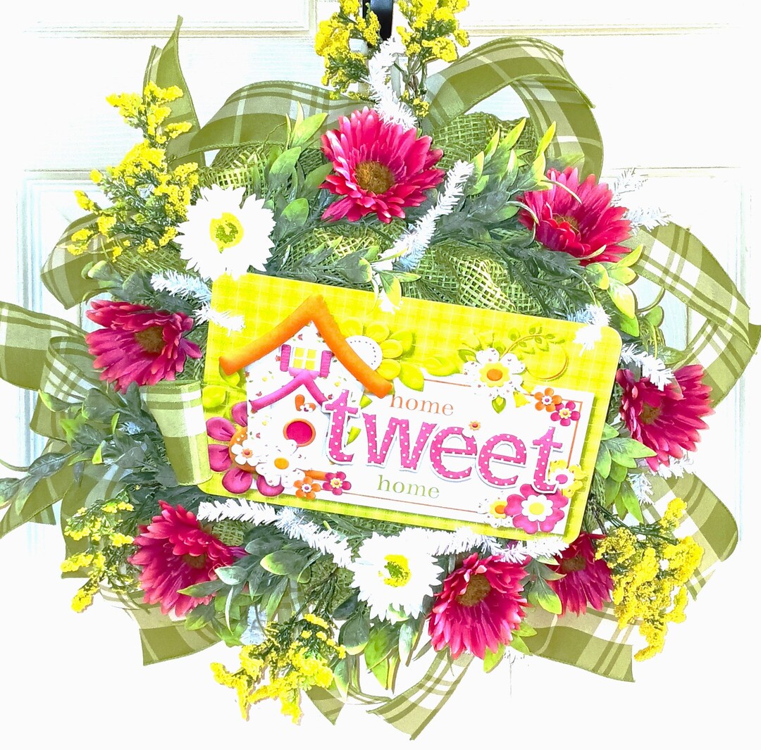 Home Sweet Home Bird Wreath, Bird Watcher Gift, Spring Burlap Wreath ...