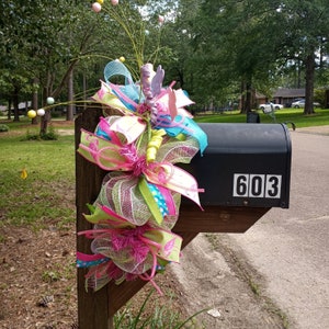 Flamingo Mailbox Wreath, Summer Mailbox, Beach Mailbox Swag, Mesh ...