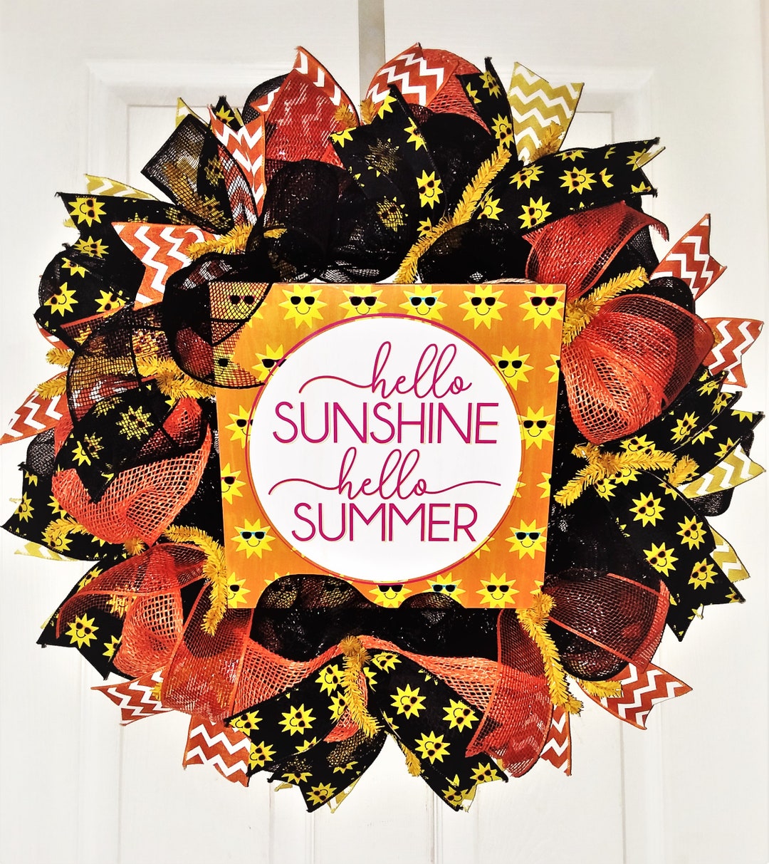 Summer Mesh Wreath, Hello Sunshine, Summer Welcome Wreath, Summer ...