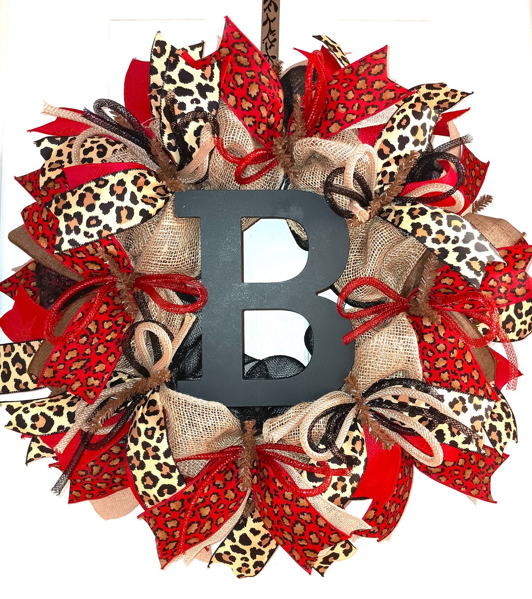 Burlap Leopard Print Monogram Wreath, Leopard Wreath, Monogram Burlap ...