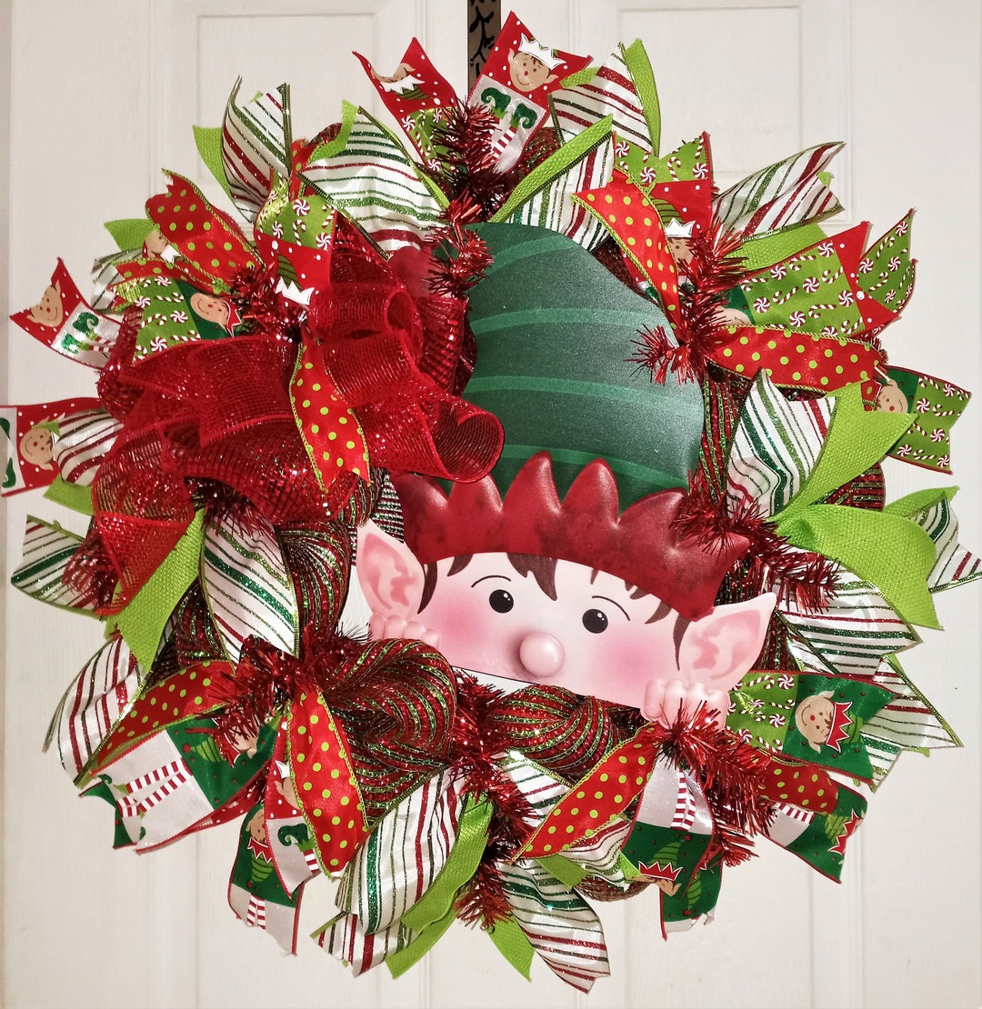 Christmas Wreath With Elves, Santas Helper Wreath, Deco Mesh Christmas ...