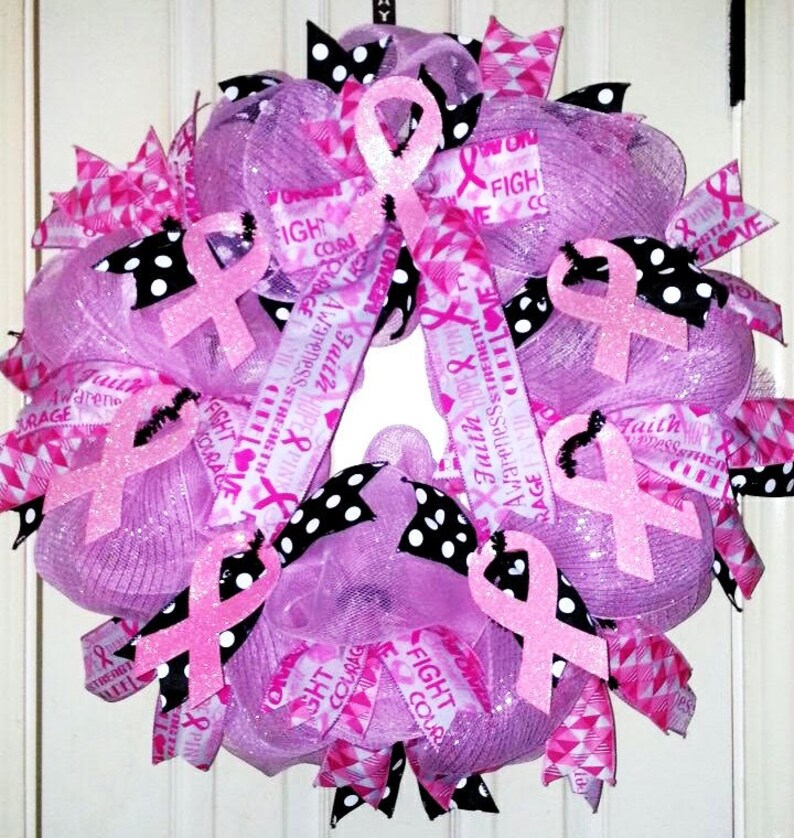Breast Cancer Awareness Wreath Cancer Survivor Wreath Faith | Etsy