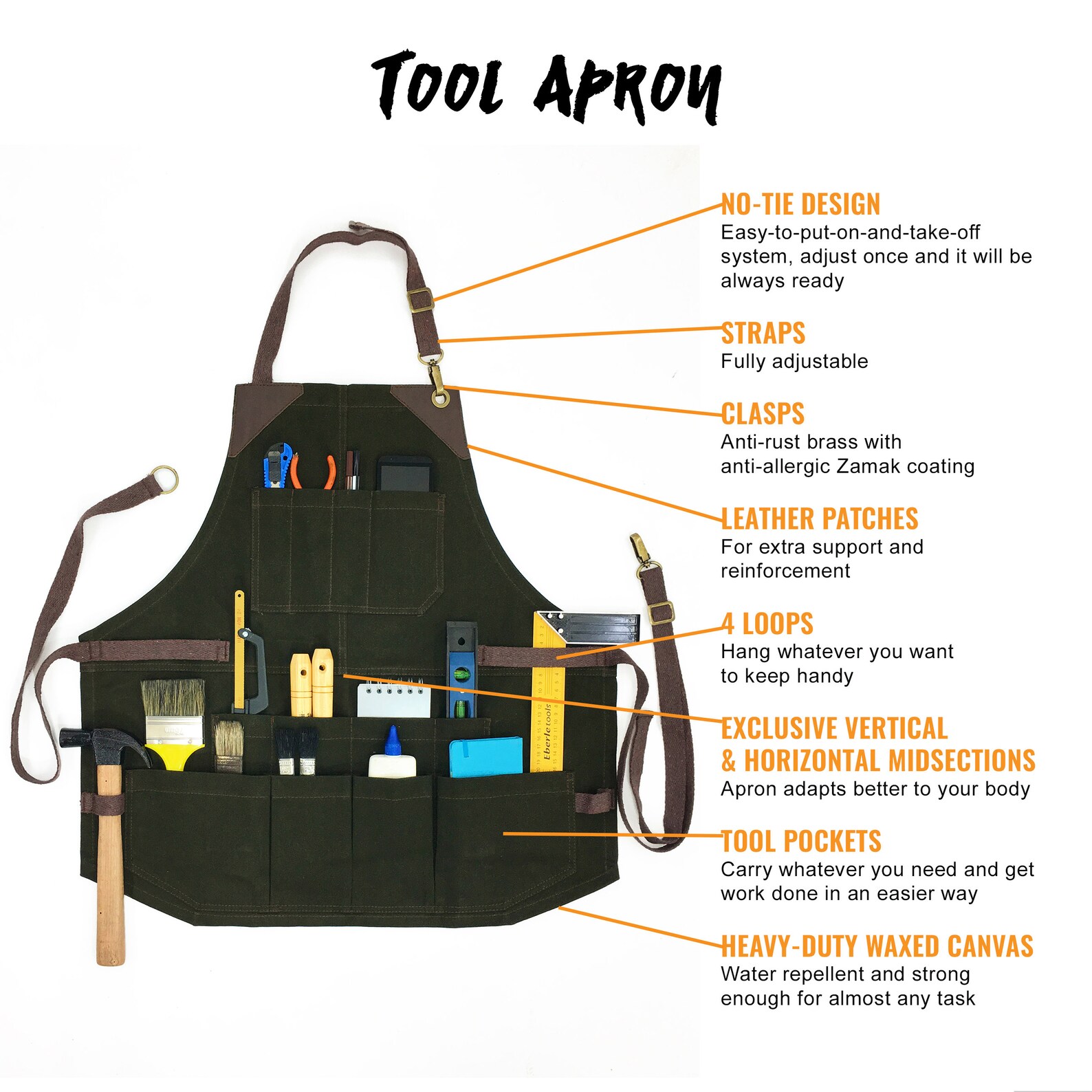 Tool Apron Green Brown Gray or Black Waxed Canvas Leather - Etsy