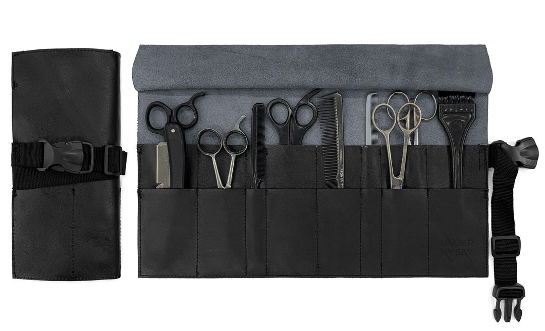 Salon Scissors Roll up Holder - Pro Real Leather Pouch Case - Hair ...