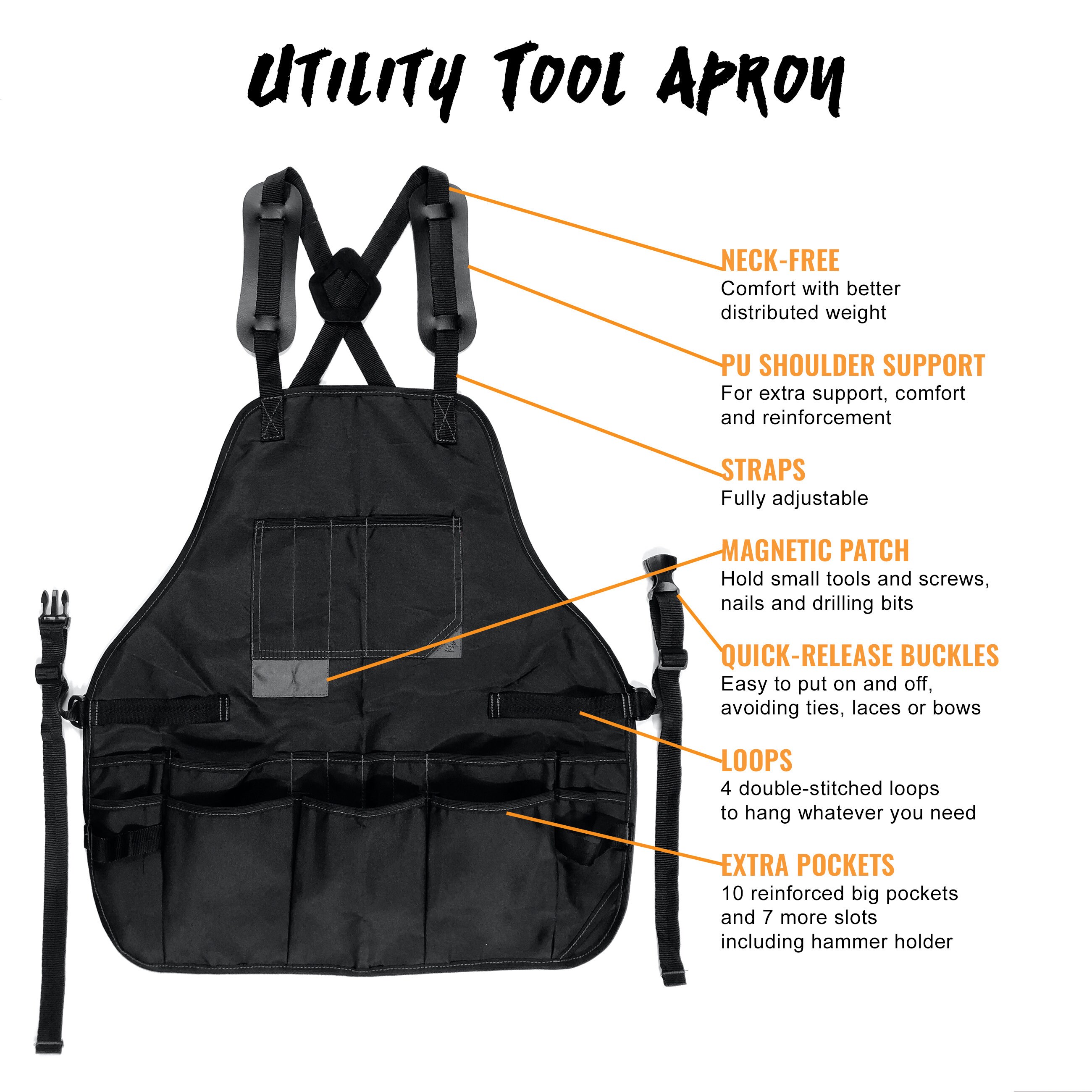 Cross Back Work Tool Apron Magnetic Tool Holder Heavy Duty Gray or Black Nylon 18 Pockets Waterproof Etsy Polska