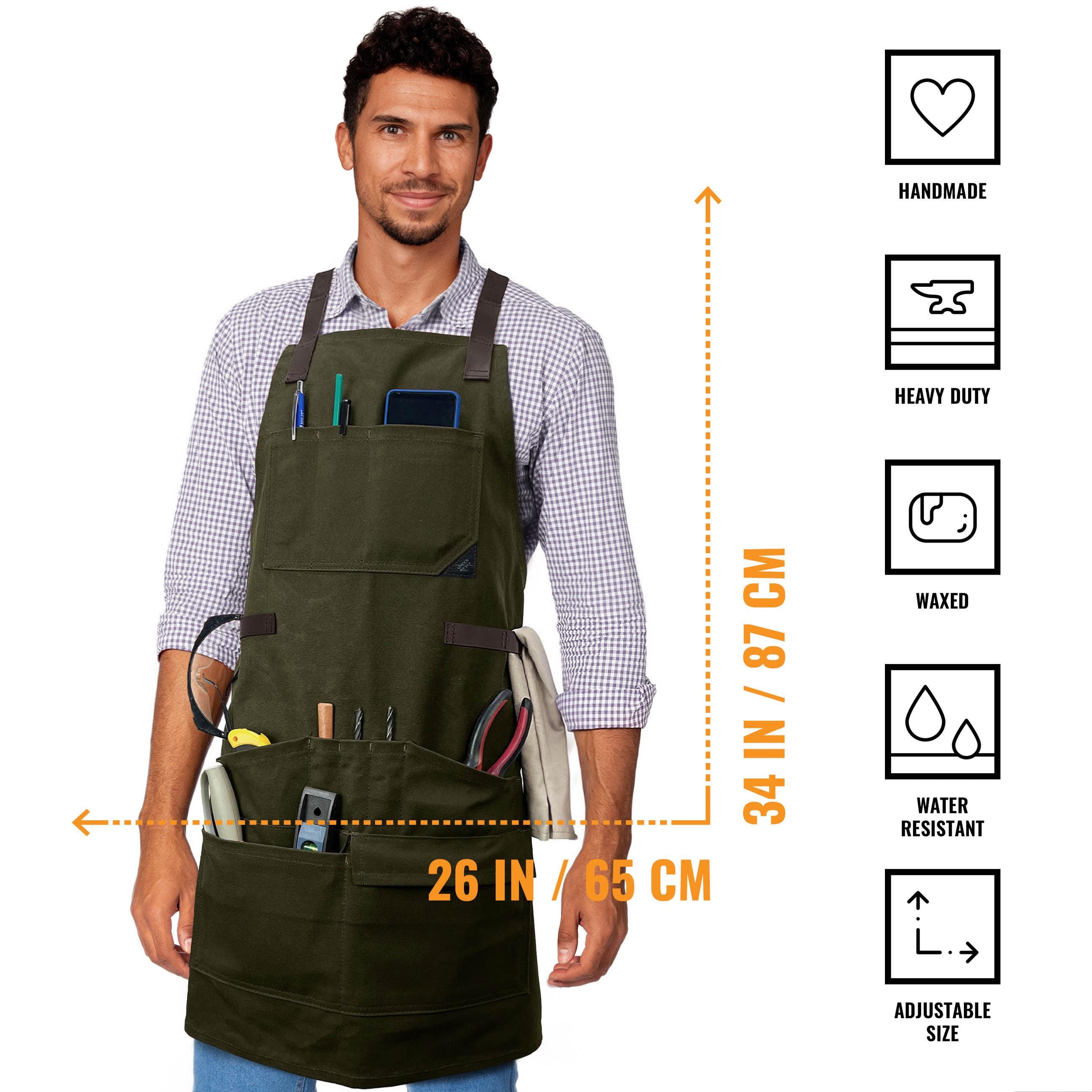 Woodwork Apron - 12 Pockets & Loops, Waxed Canvas, Cross-back, Leather ...