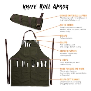 Utility Apron - Folds Into a Knife Roll, Leather Trim - Heavy-duty ...