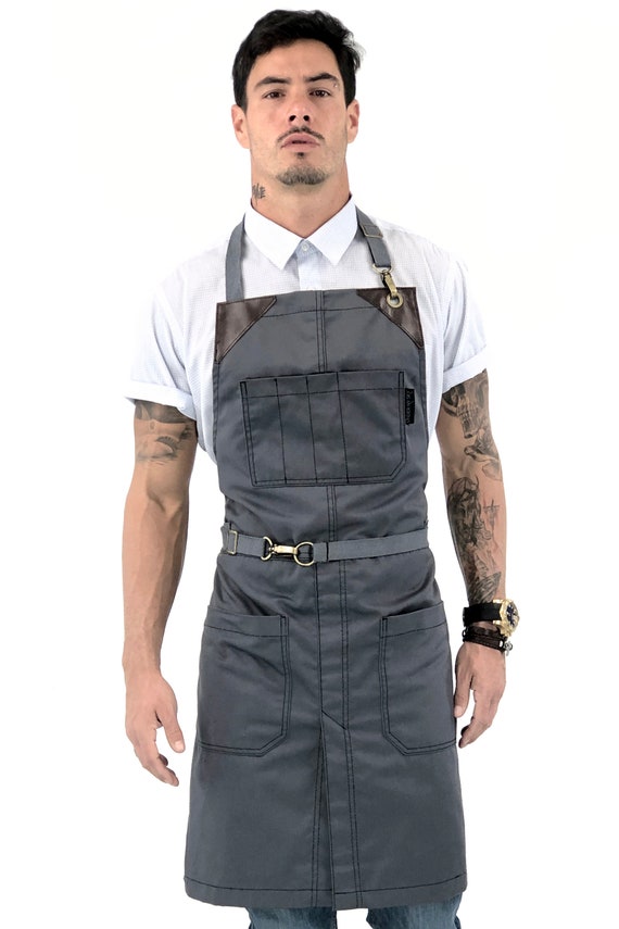Chef Apron Notie Gray Brown Green or Black Twill Blue - Etsy