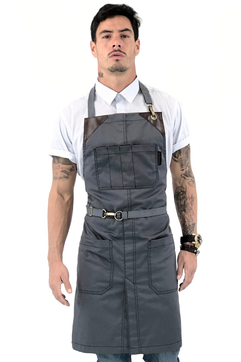 Chef Apron Notie Gray Brown Green or Black Twill Blue - Etsy