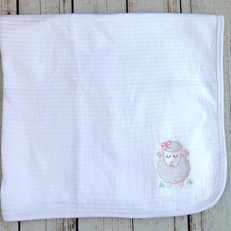 Embroidered Baby Lamb Blanket, Bib and Burp Cloth Set, Personalized ...