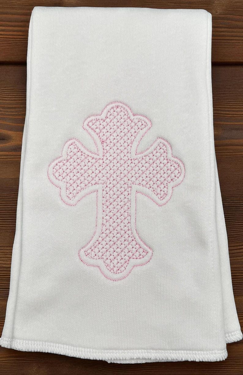 Embroidered Baby Blanket Set, Pink Cross, Christening Gift - Etsy