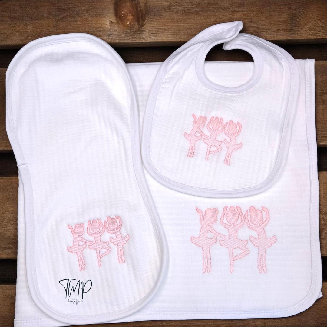 Embroidered Ballerina Baby Set, Cotton Blanket, Bib and Burp Cloth - Etsy