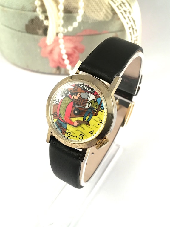 RARE Vintage Swiss lady watch with famous SALOON cart… - Gem