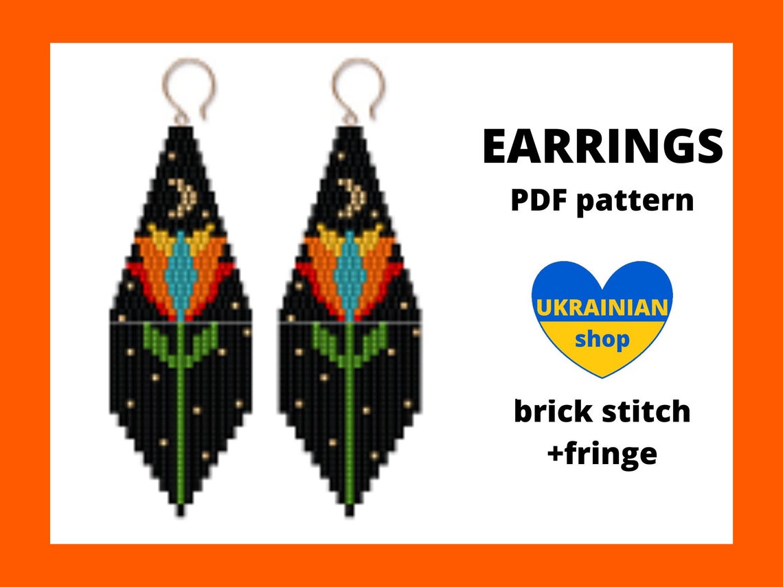 Folk Flower Brick Stitch Earring Pattern Crescent Moon Seed - Etsy