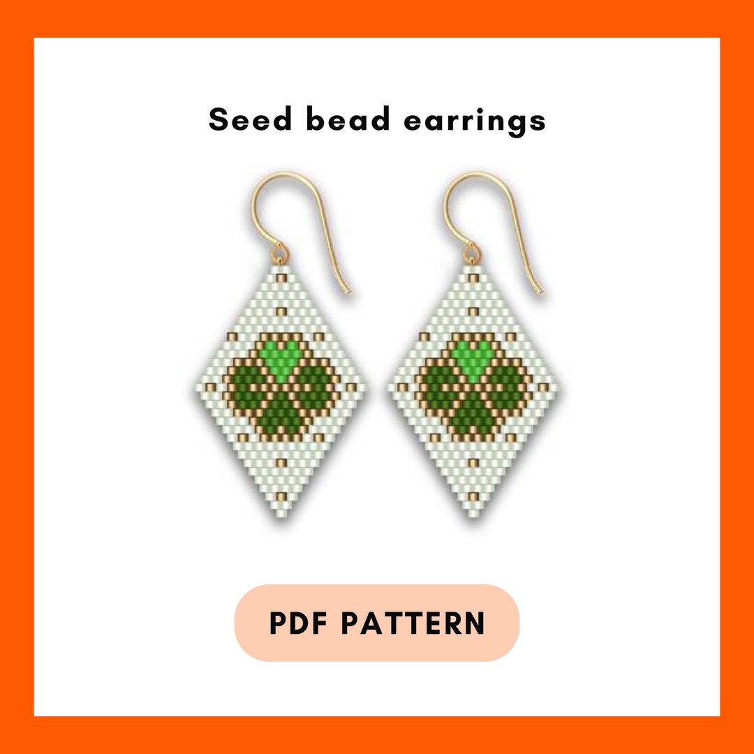 Lucky Clover Brick Stitch Earring Pattern, Seed Bead Delica, 4 Leaf ...