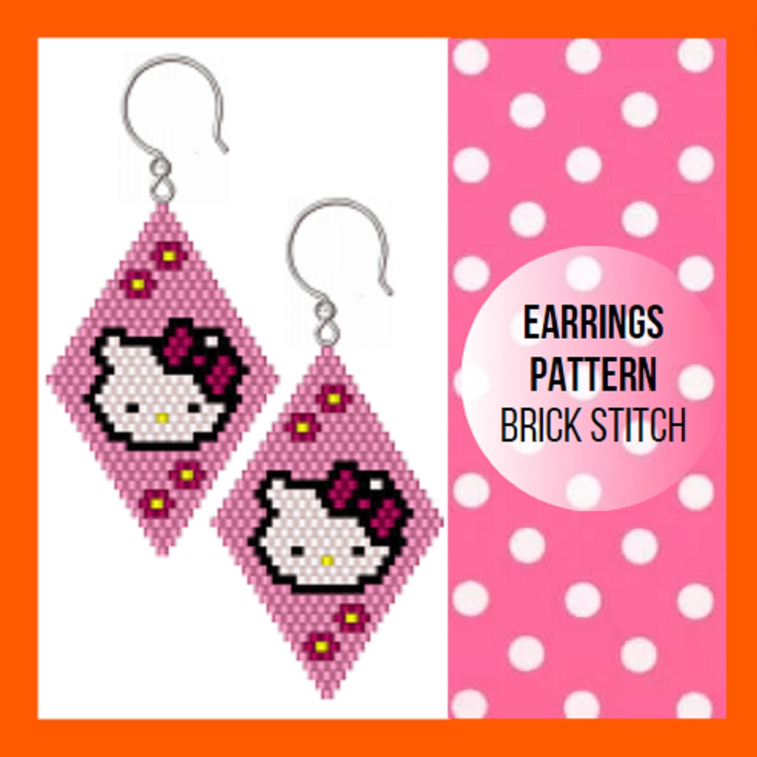 White Kitty Brick Stitch Earring Pattern, Little Kitten, Seed Bead ...