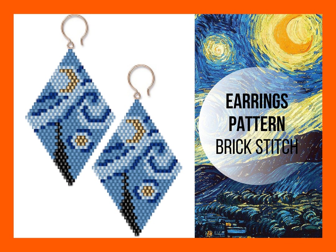 Starry Night Brick Stitch Pattern, Van Gogh Earring Pattern, Seed Bead ...