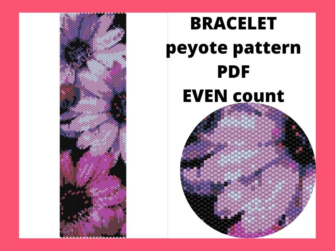 Even Peyote Pattern, Purple Flower Peyote Pattern, Peyote Bracelet ...