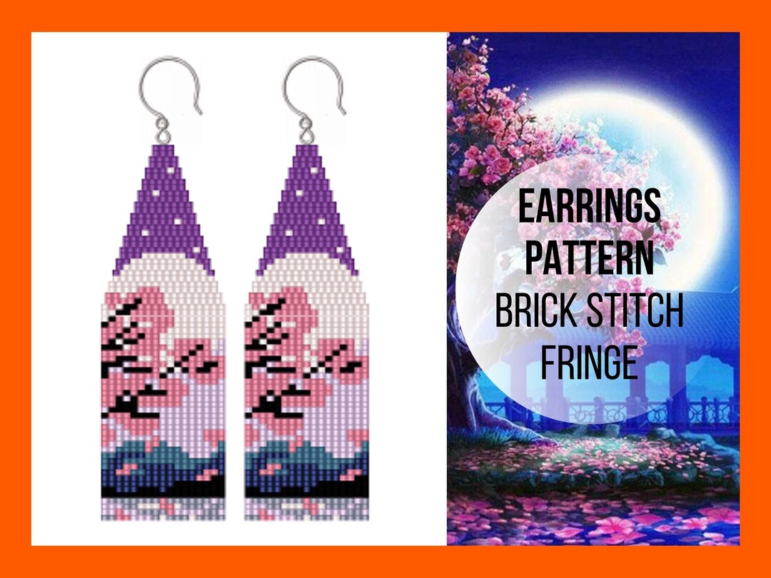 Moonlight Tree Sakura Brick Stitch Fringe Earring Pattern, Seed Bead ...