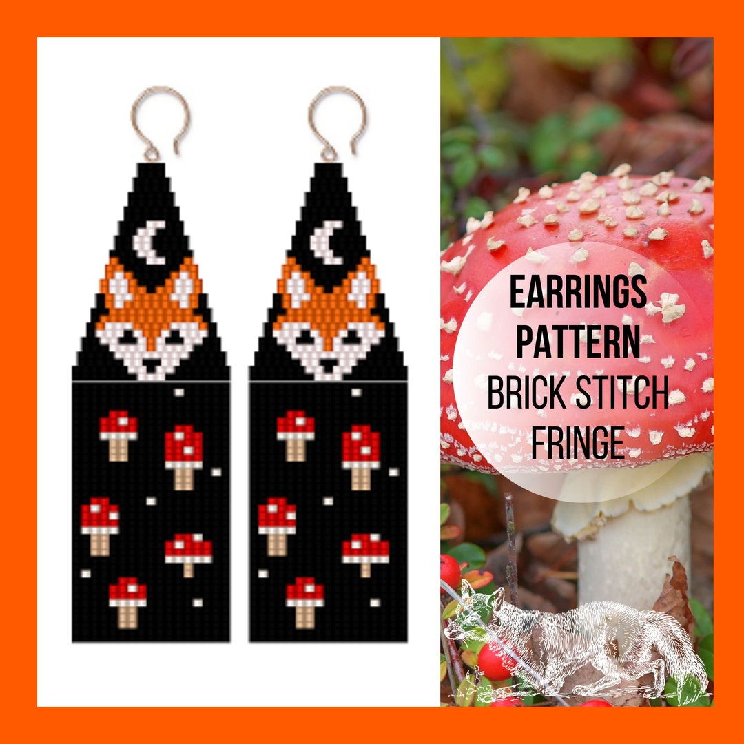 Mushroom Fox Moon Seed Bead Earring Patternbrick Stitch - Etsy