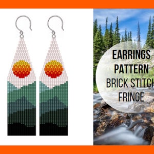 Sun Mountains Landscape Brick Stitch Fringe Earring Pattern, Seed Bead ...