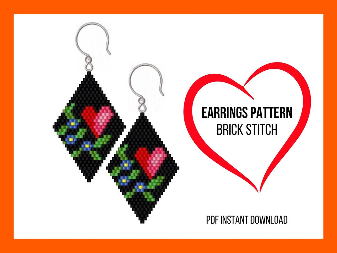 Red Heart Brick Stitch Earring Pattern, Beaded Floral Earring ...