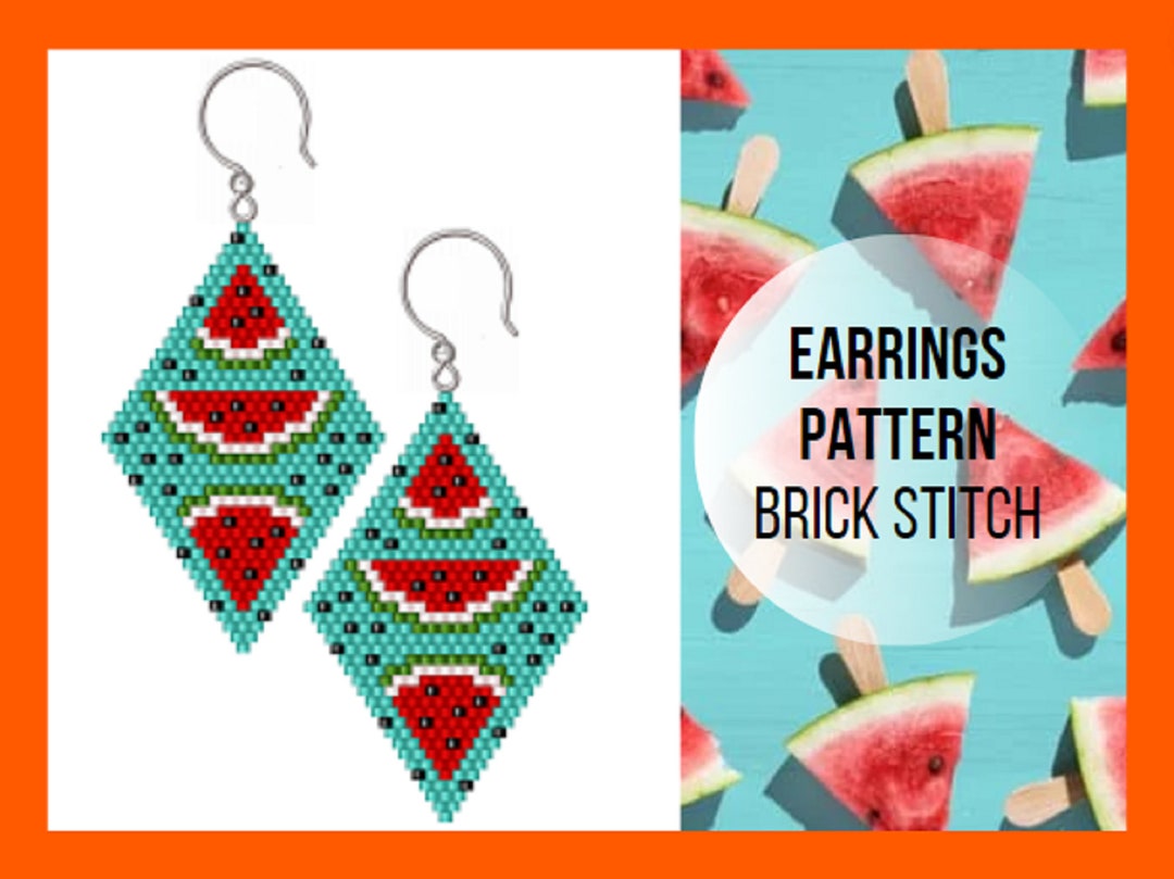 Watermelon Fruit Brick Stitch Earring Pattern, Summer Vacation Earring ...
