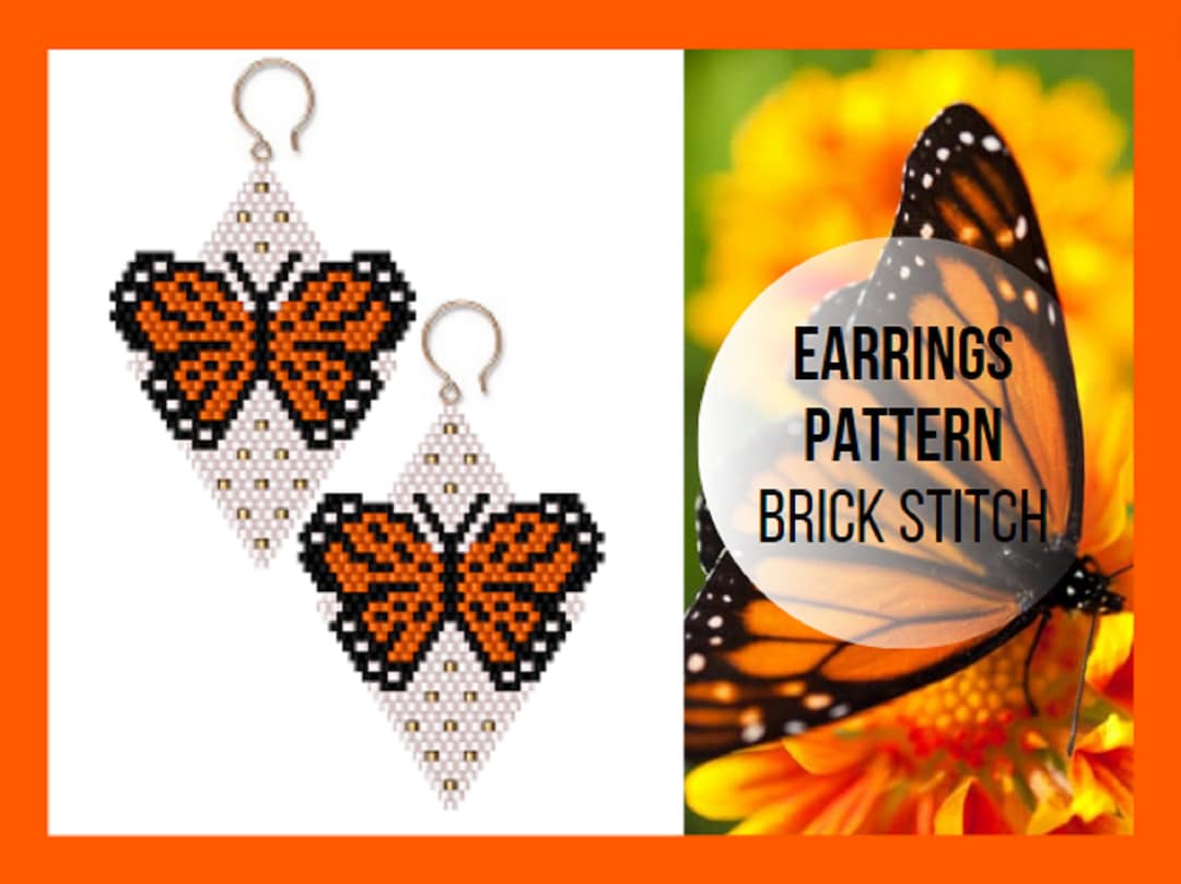 Monarch Butterfly Brick Stitch Earring Pattern, Insect Earring Pattern ...