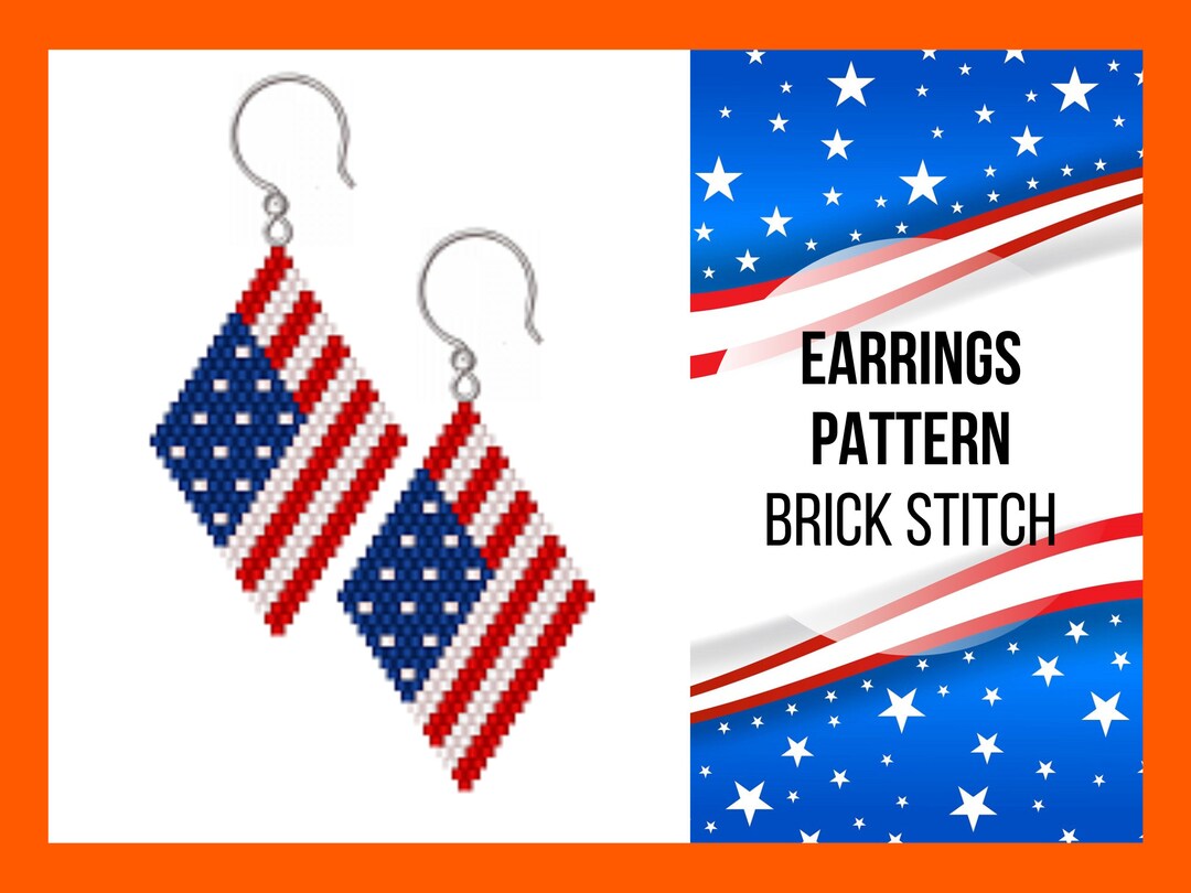 USA Flag Brick Stitch Earring Pattern, Seed Bead Pattern, 4th July ...