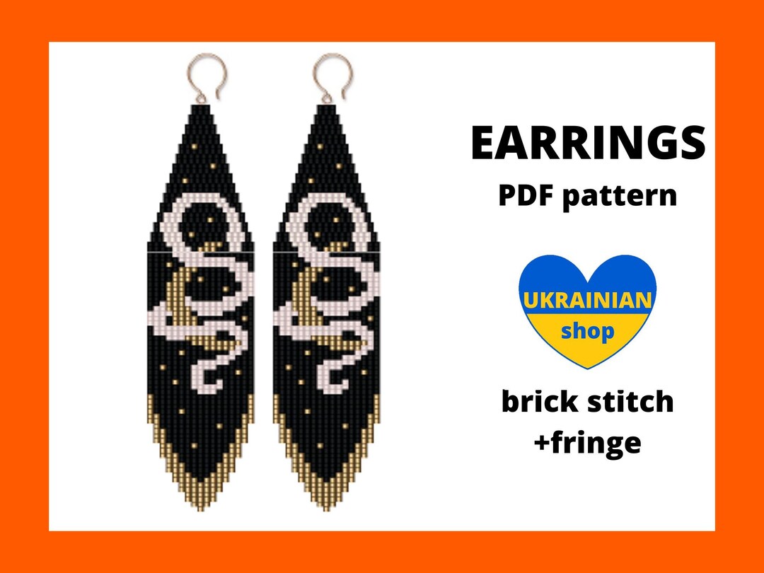 Snake Crescent Moon Earring Pattern, Brick Stitch Earring Pattern, Seed ...