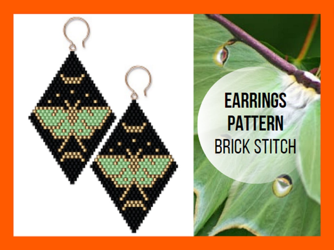 Luna Moth Brick Stitch Earring Pattern, Moon Phases, Green Butterfly ...