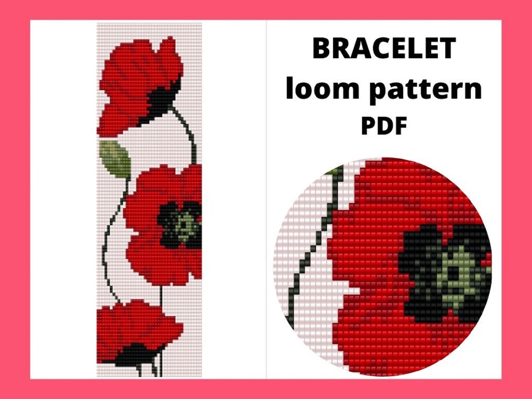 Red Flower Bead Loom Patterns, Seed Bead Pattern, Pdf Instant Download, Loom Beaded Bracelet ...