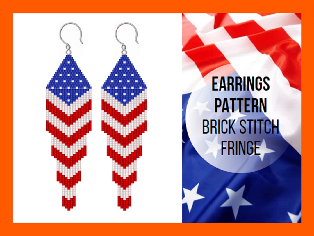 4th July USA Flag Beaded Earring Pattern Brick Stitch Patriotic Seed ...