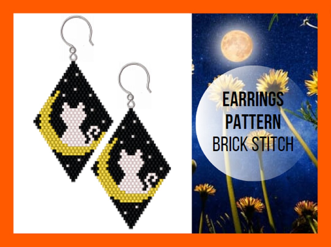 Lunar Cat New Moon Crescent Brick Stitch Earring Pattern, Mom Cat Lover ...