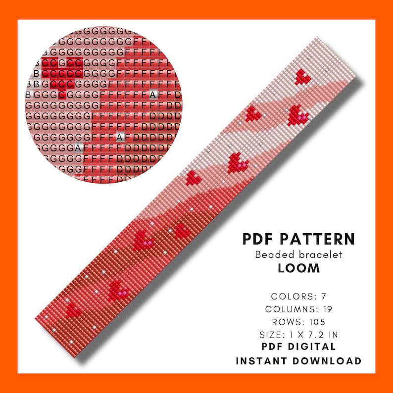 Red Hearts Beaded Bracelet Loom Pattern, Valentine Day, Love Romance ...