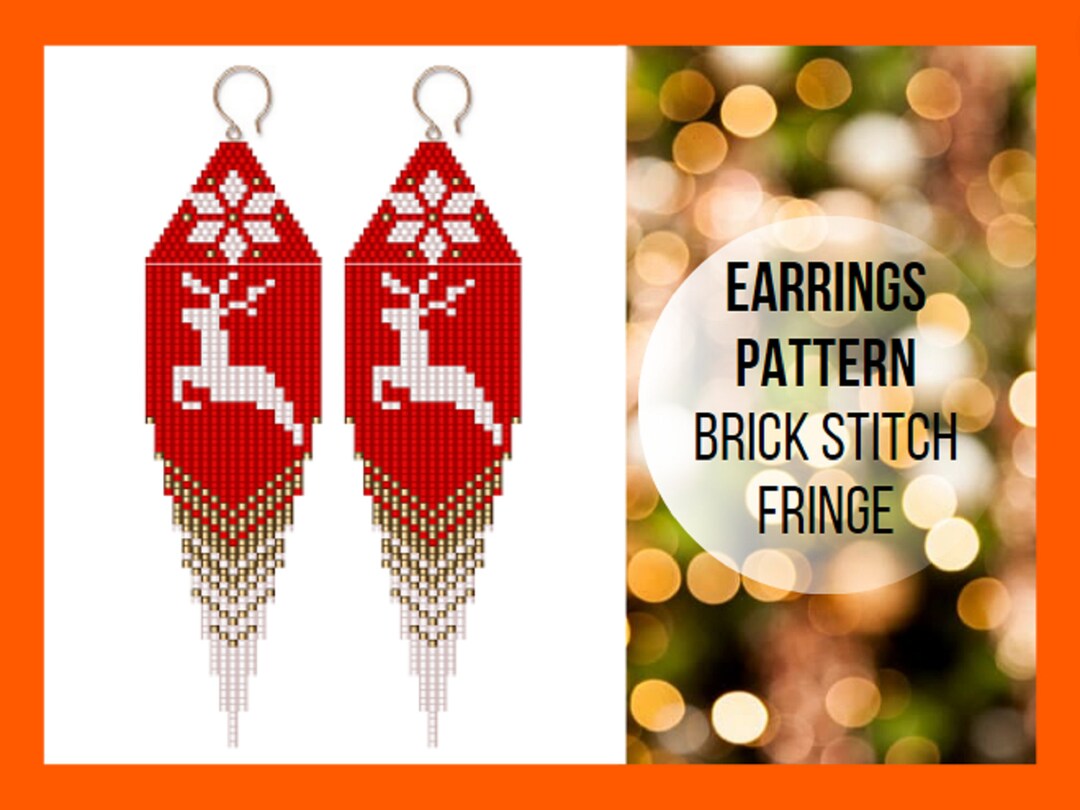 Deer Seed Bead Earring Pattern, Brick Stitch Pattern, Fringe Earring ...
