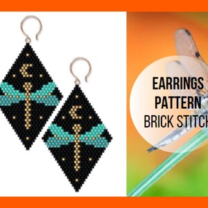 Dragonfly Moon Phase Brick Stitch Pattern, Insect Earring Pattern, Seed ...
