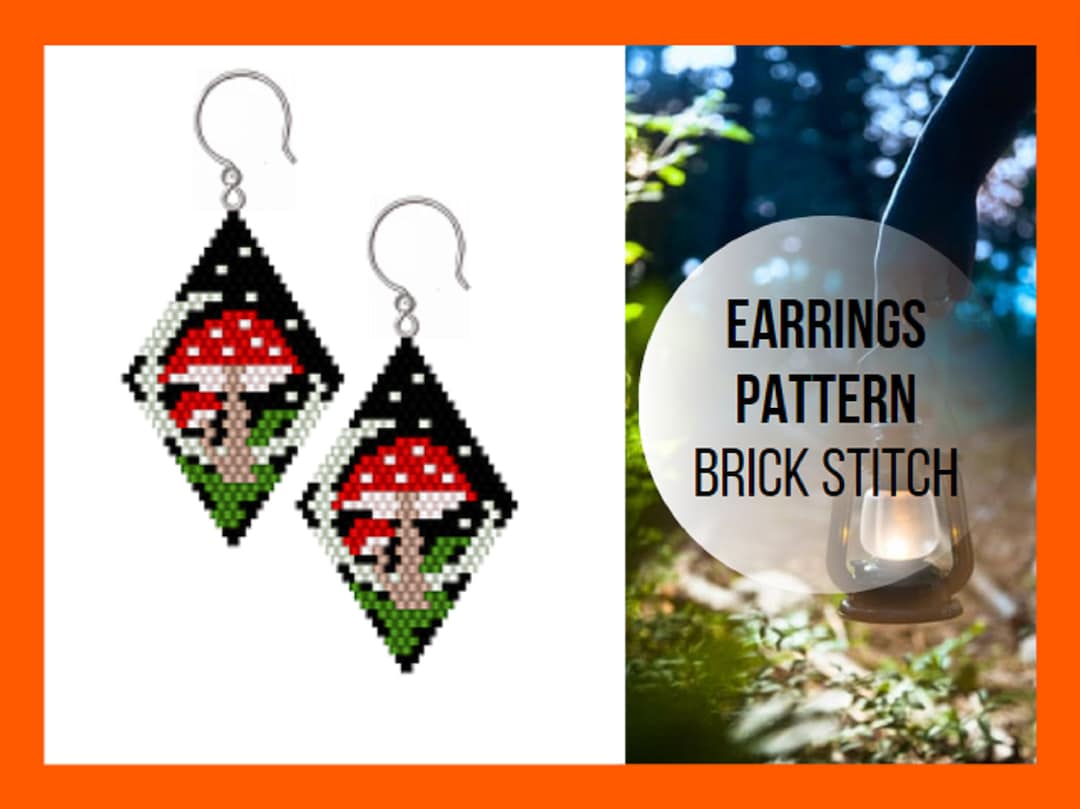 Magic Forest Mushroom Brick Stitch Earring Pattern, Fantasy Moon ...