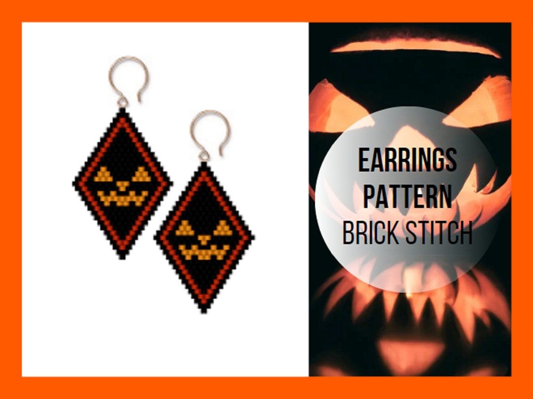 Halloween Pumpkin Brick Stitch Earring Pattern, Wicked Scary Jack O ...
