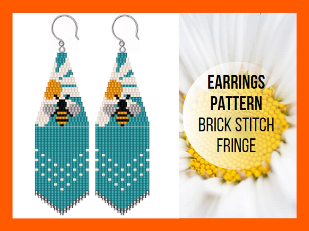 Bumblebee Daisy Chamomile Blossom, Brick Stitch Bee, Seed Bead Fringe Earring Patterns, White ...