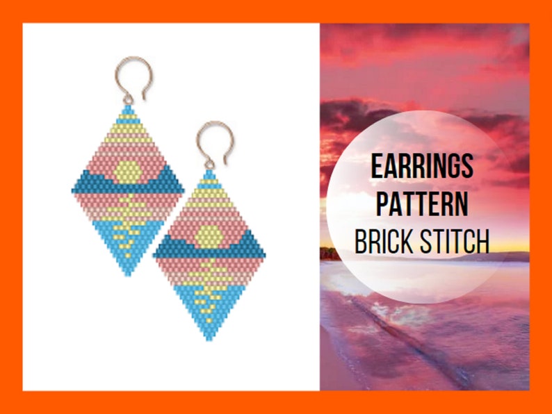 Pink Landscape Mountain Lake Brick Stitch Earring Pattern, Sunrise ...