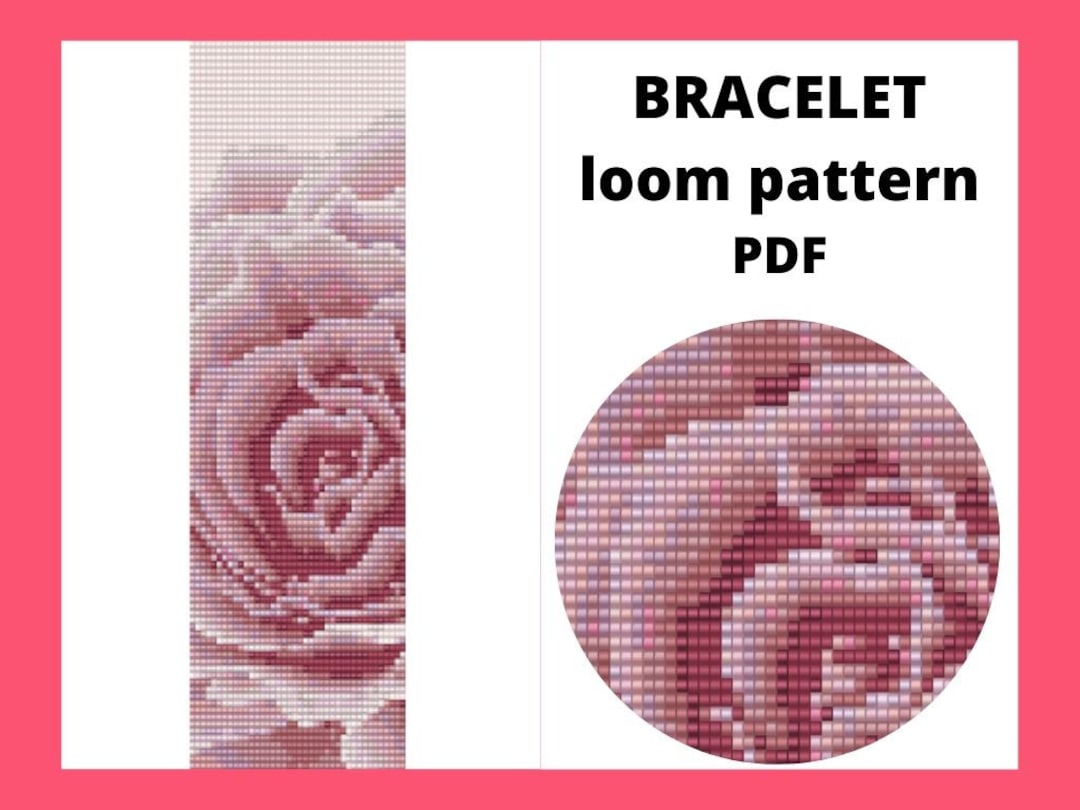 Rose Flower Bead Loom Bracelet Patterns, Pink Rose Bracelet Pattern ...