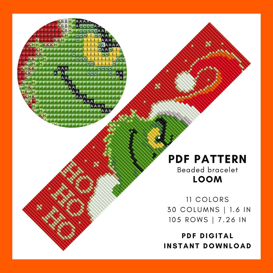 Christmas Grinch Loom Beaded Bracelet Pattern, Wide Wrist Cuff Miyuki ...