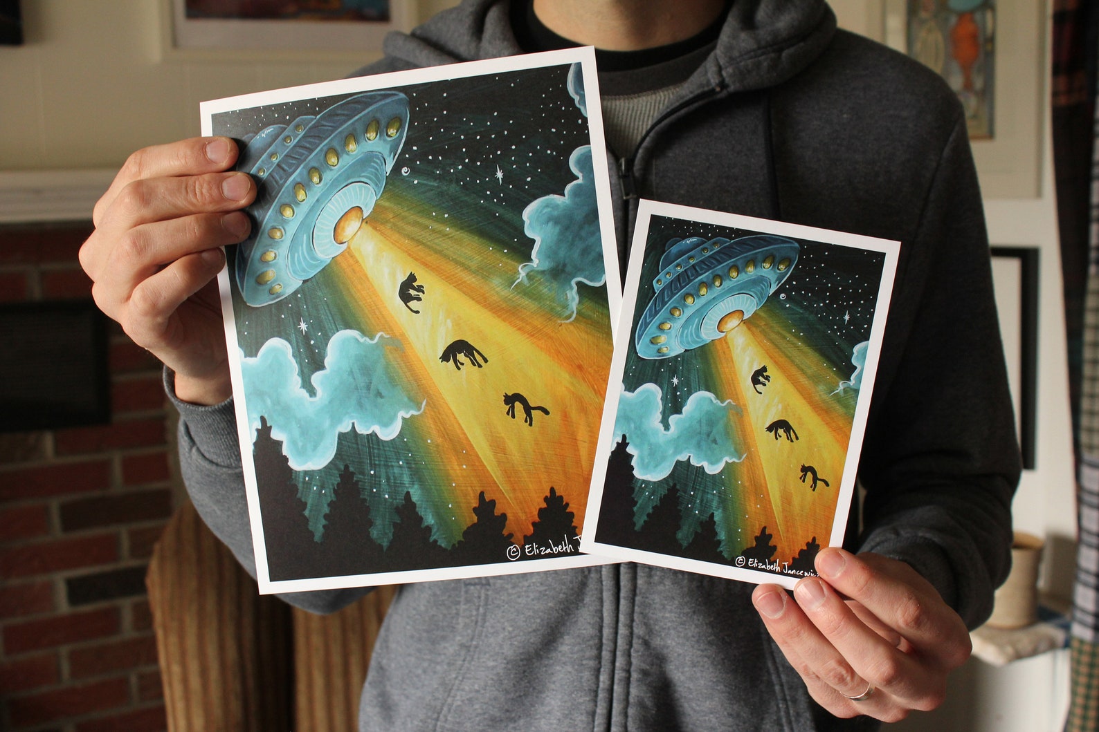 Aliens Abducting Cats Fine Art Print | Etsy