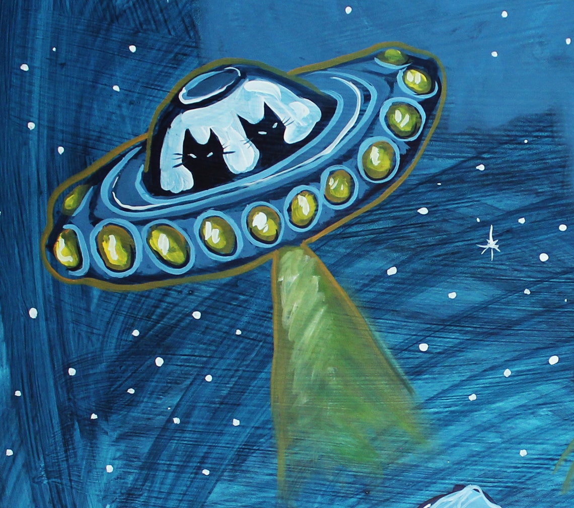 Cats in UFOs Fine Art Print | Etsy
