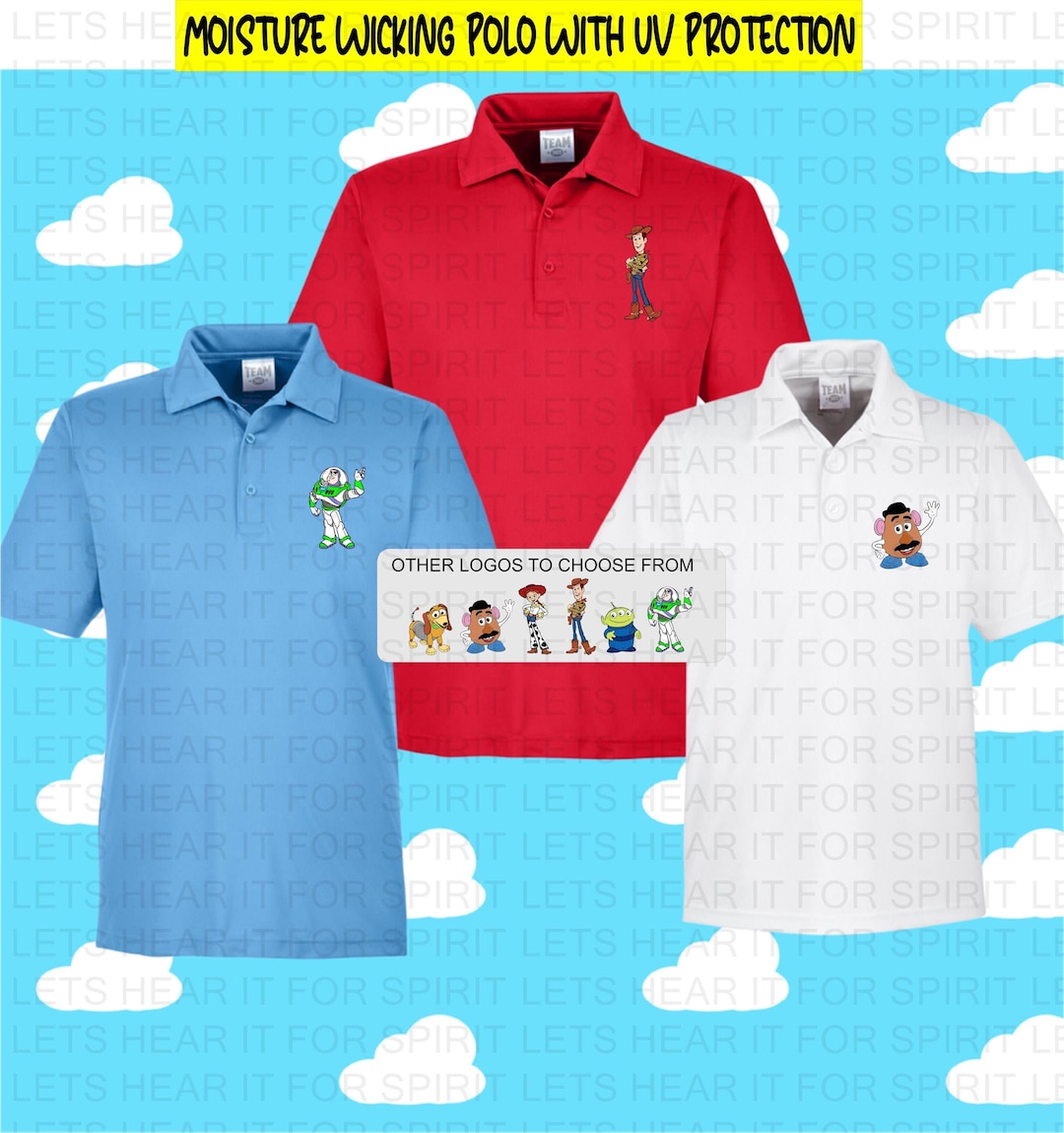 Toy Story Polo, Disney Toy Story Performance Polo, Buzz, Woody, Rex, Mr ...