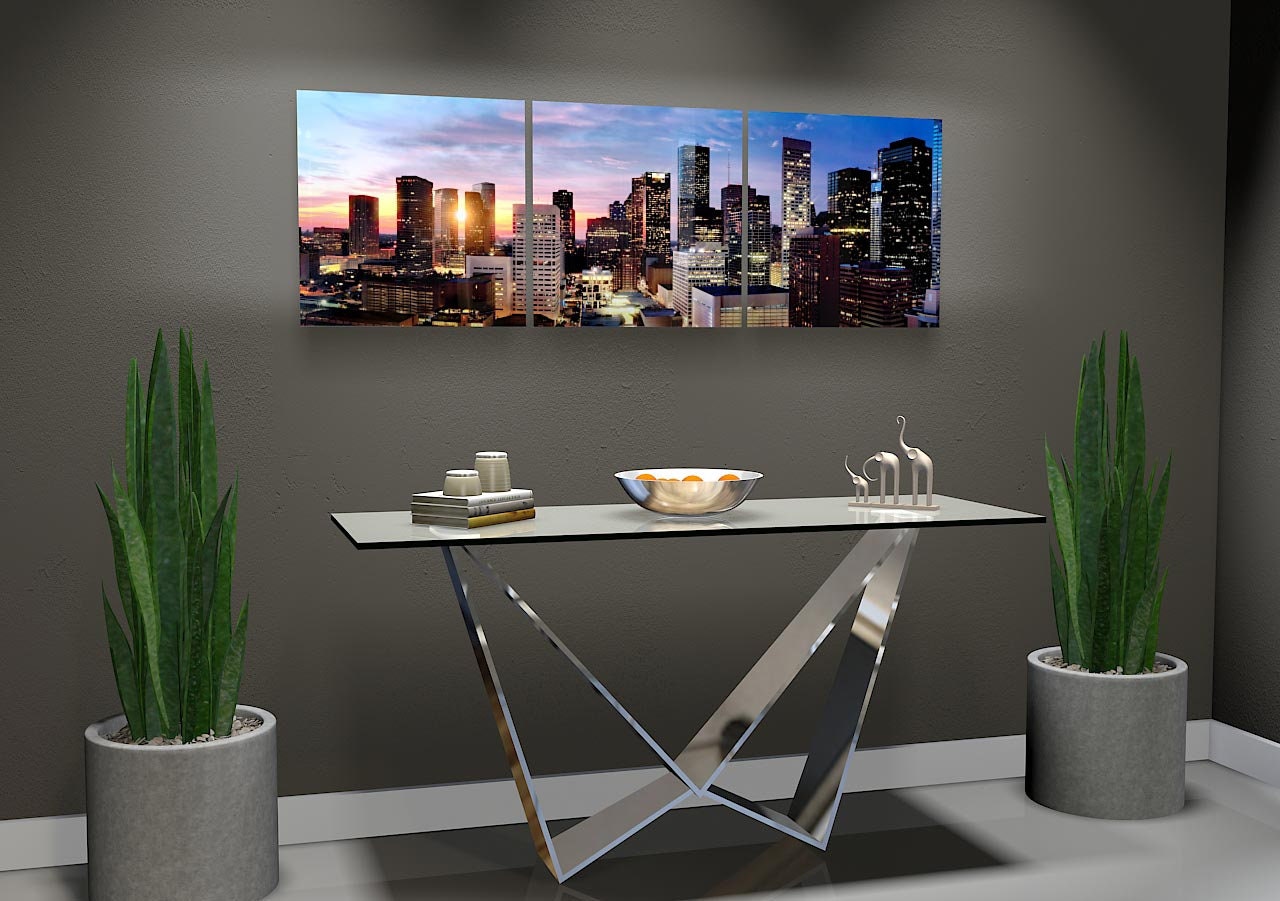 Houston Skyline 3 Panel Triptych Metal Print. Skylines Large Format ...