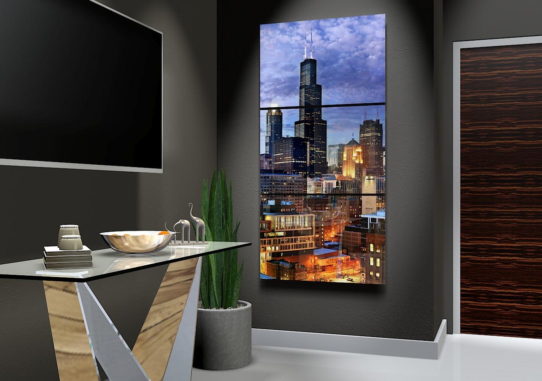 Vertical Chicago Skyline 3 Panel Triptych Metal Print. Skylines Large ...