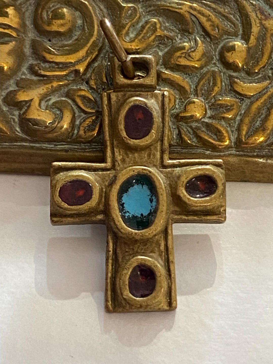 Antique Small French Enamelled Medieval Style Cross , Bronze Limoges ...